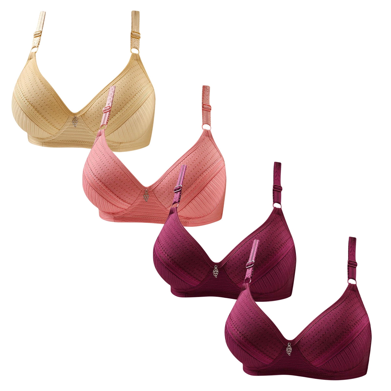 Amidoa Heavy Breast Womens Bras Wire-Free Full-Figure Yellow 4 Pack Solid Bras Brasiers Women L ...