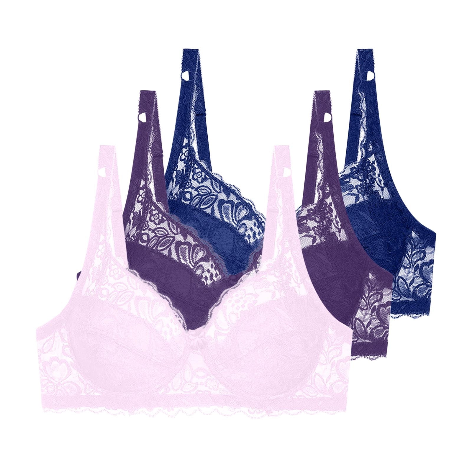 Amidoa High Support Bras for Women Lace Pink Underwire Push up 3 Pack ...