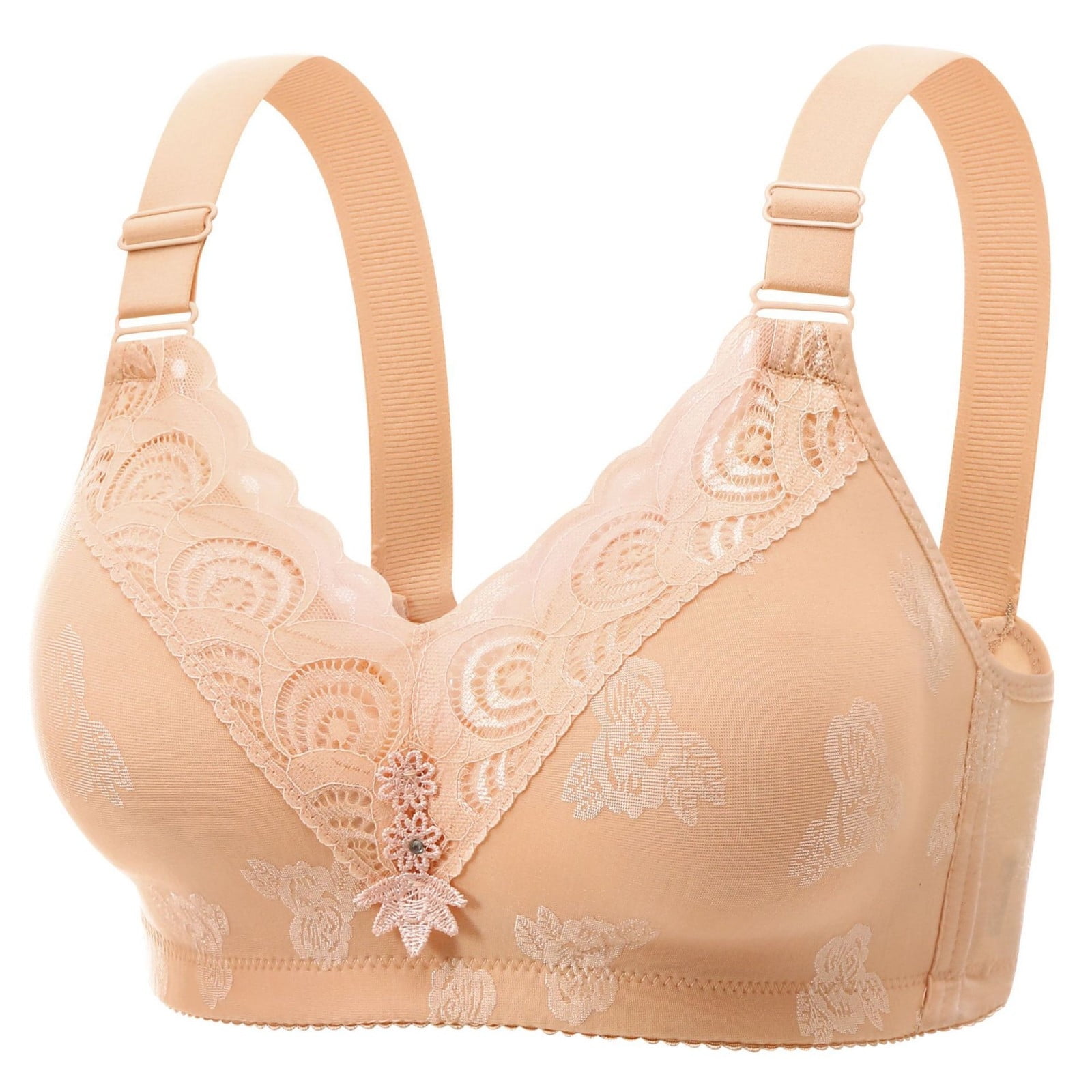 Amidoa Lace Bras for Older Women Beige Full Coverage Heavy Breast High ...