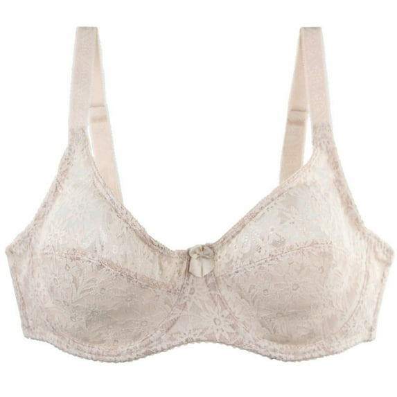 Amidoa Lace Bras for Older Women Underwire Beige Cut-out Cheeky ...
