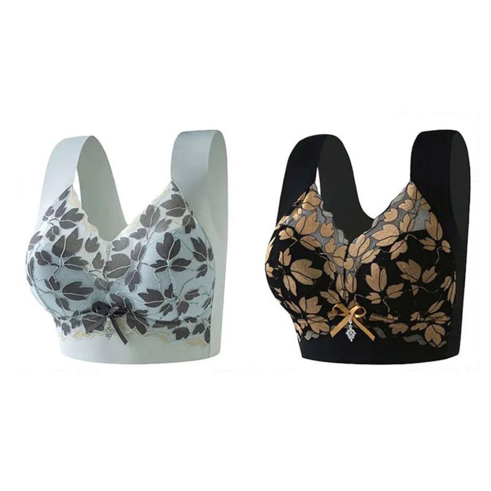Amidoa Lace Bras for Women Blue Full-Figure Heavy Breast Floral Wide ...