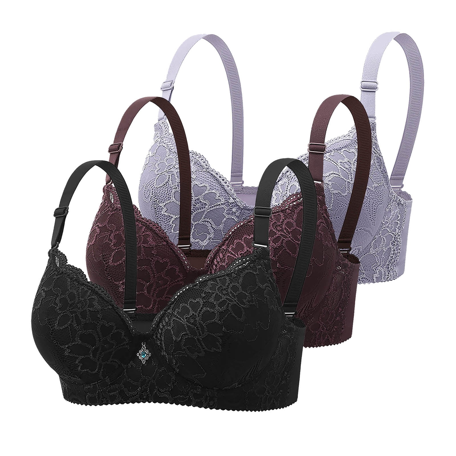 Amidoa Lace Bras for Women Plus Size Red Underwire 3 Pack Bras Lingerie ...