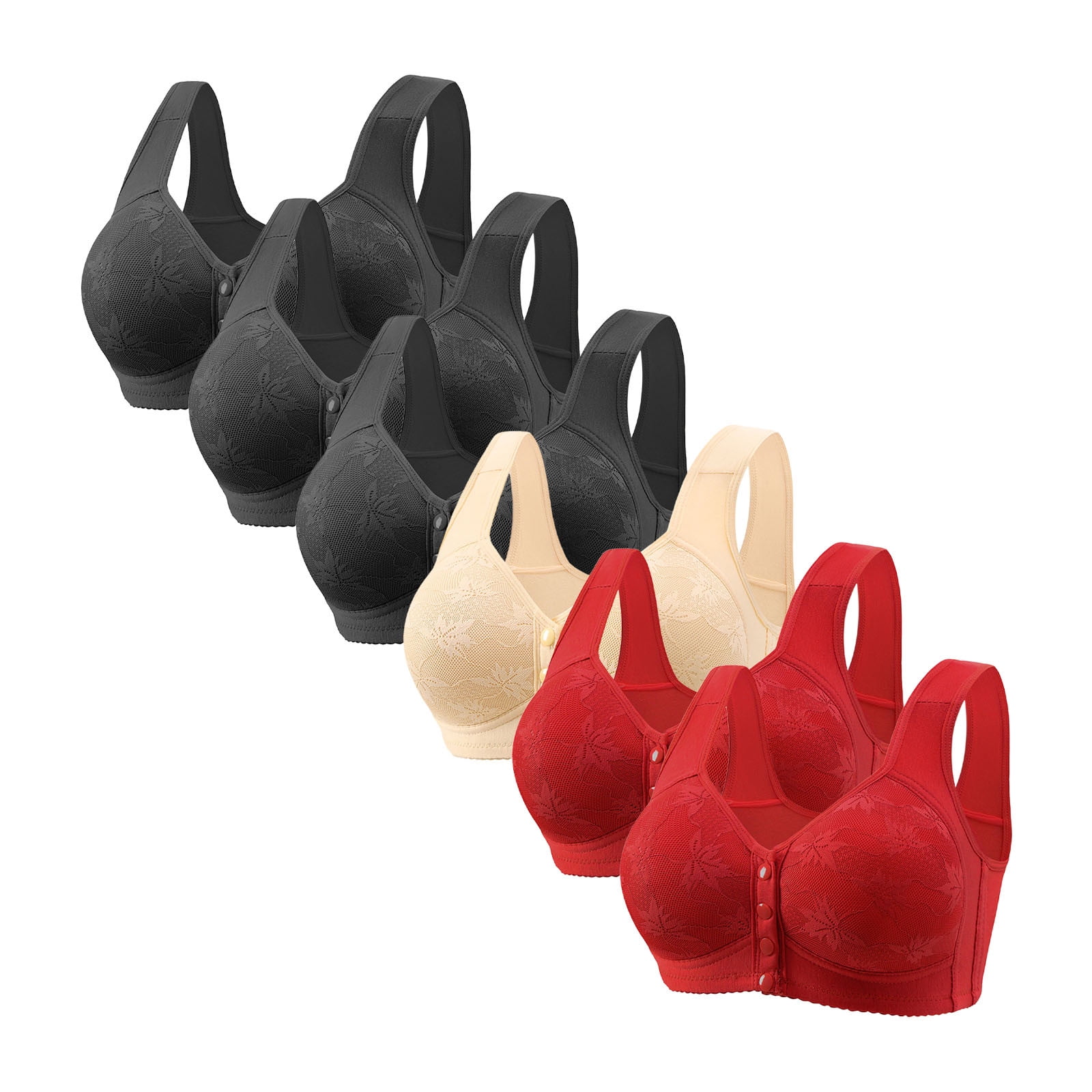 Amidoa Lace Bras for Women Red Wireless Front Closure 6 Pcs Wide Straps ...