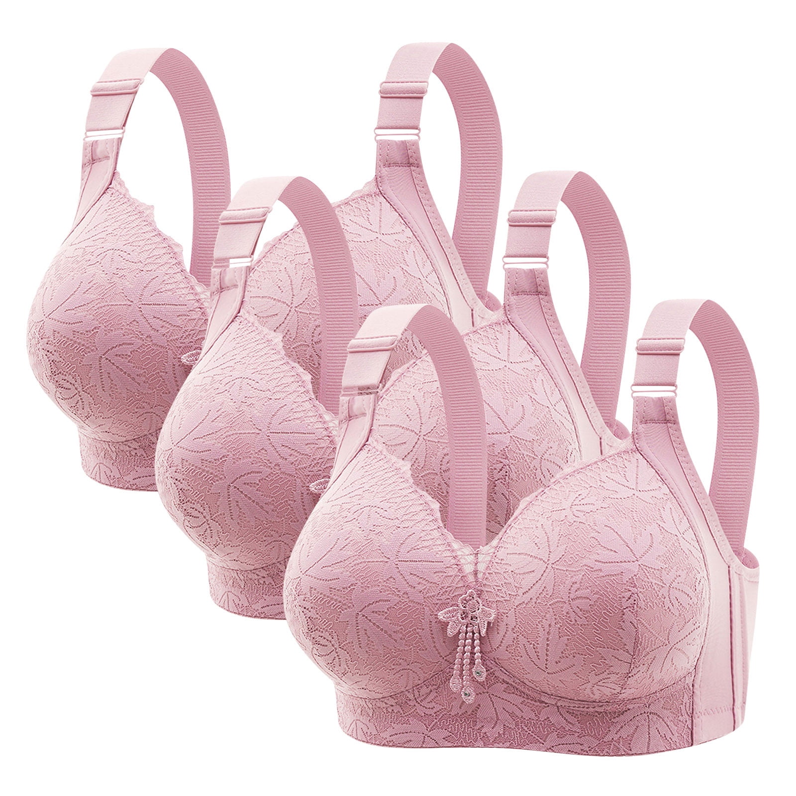 Amidoa Lace Women Bras Pink Large Bust Plus Size Full Coverage Wirefree ...