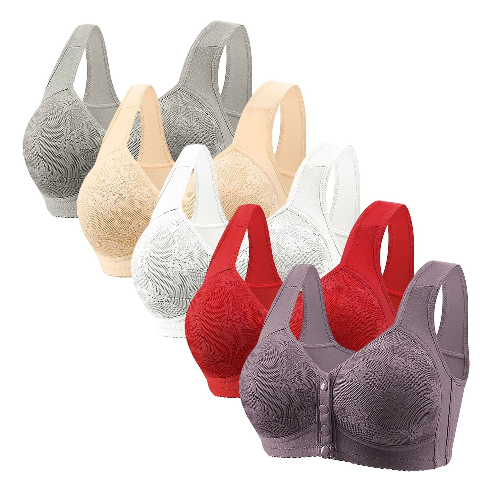 Amidoa Lace Womens Bras Red Front Closure Wire-Free 5 Pcs Nursing Bras ...