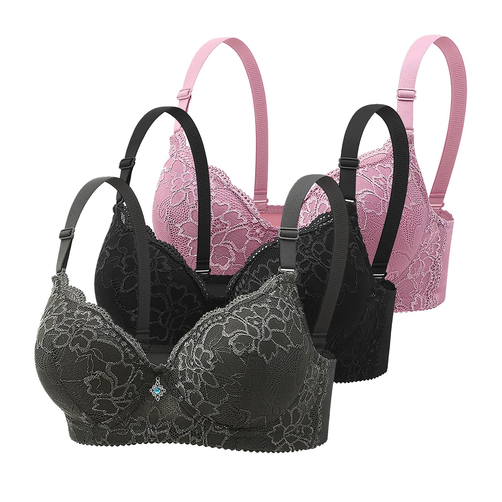 Amidoa Lace Womens Bras Underwire Gray Plus Size 3 Pack Bras Brasieres ...