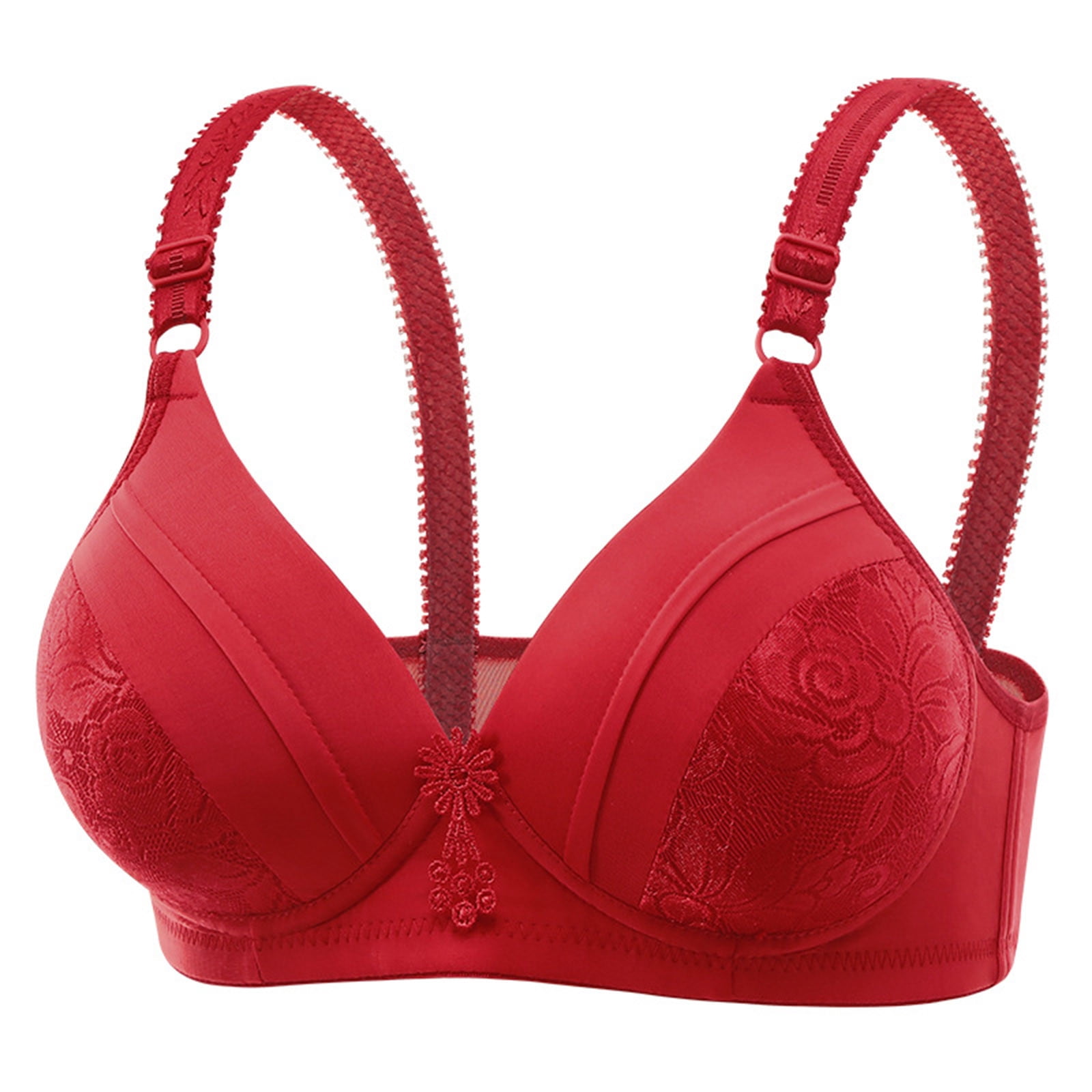 Amidoa Large Bust Bras for Older Women Red Wire-Free Lace Push-up Bra ...
