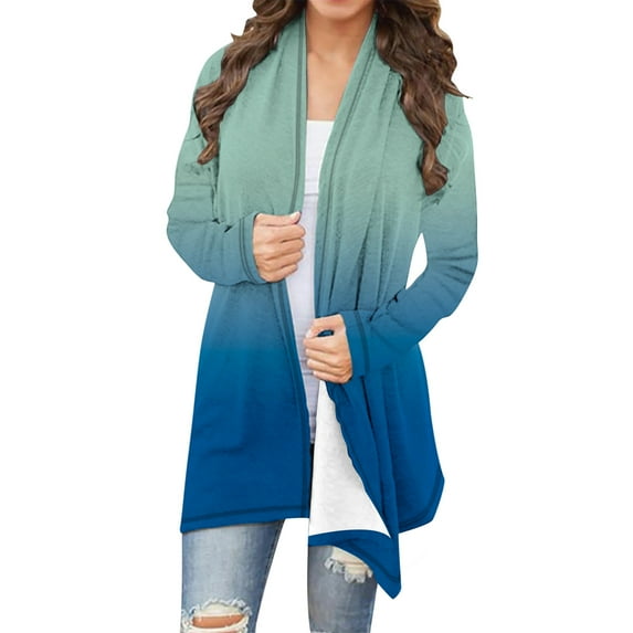 Amidoa Lightweight Cardigans for Women Open Front Long Sleeve Blue Long ...