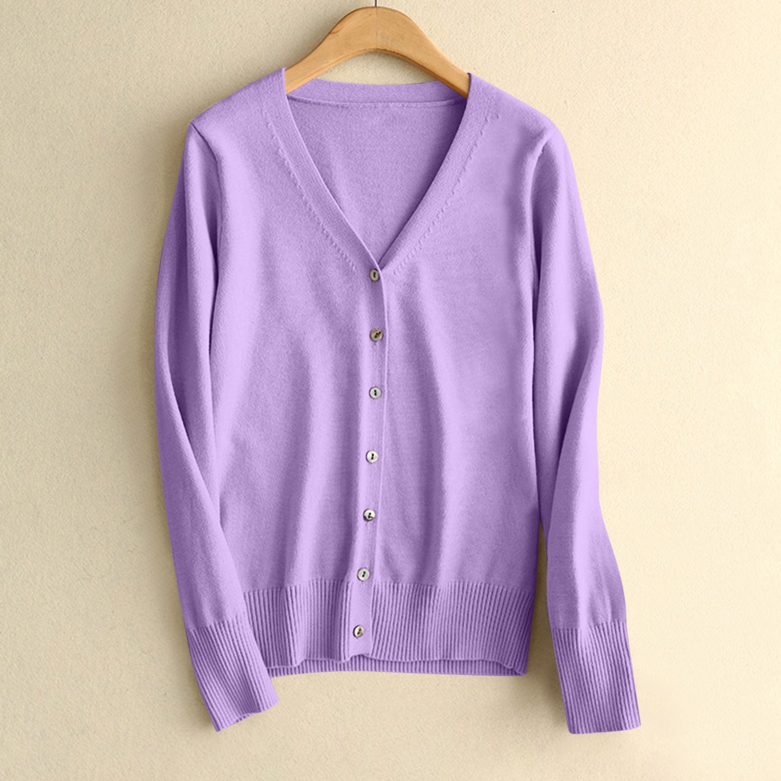 Amidoa Long Sleeve Sweaters for Women Trendy Button up Cardigan Purple ...
