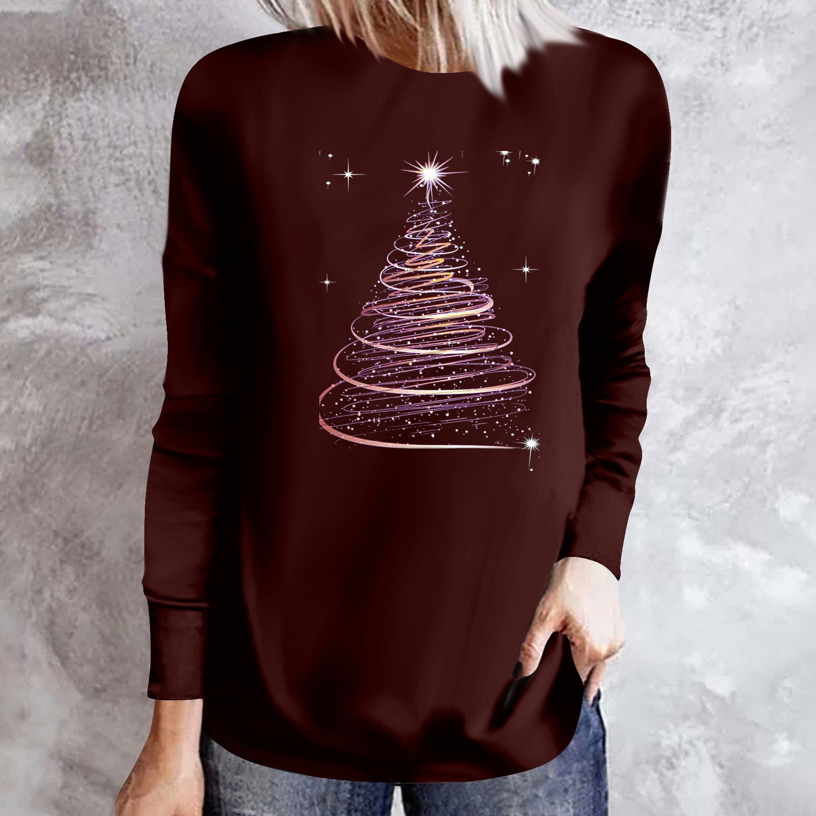 Amidoa Long Sleeve Women Tops Christmas Loose Workout Red Shirts ...