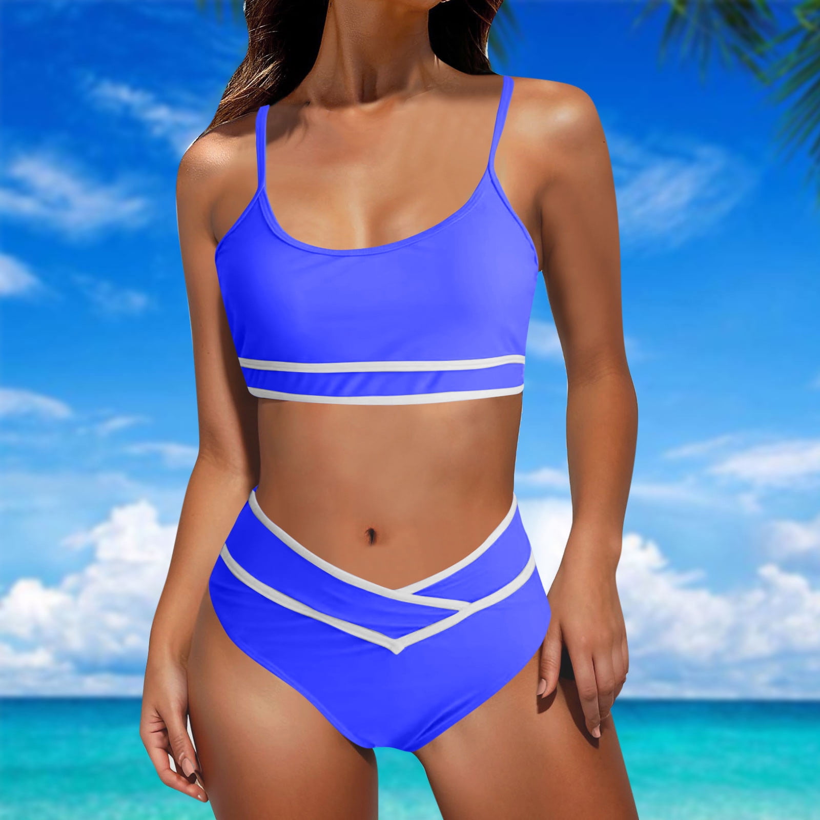 Amidoa Neon Womens Swimsuits Plus Size Thong High Cut Bikini Sets