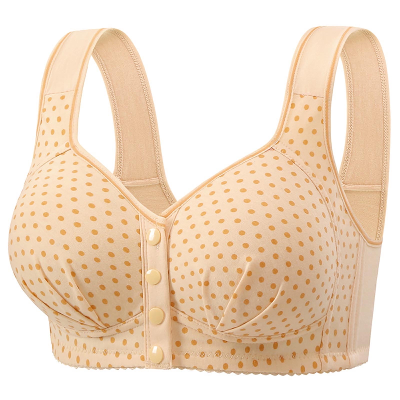 Amidoa No Underwire Bras for Women Front-Close Nursing Beige Polka Dot ...