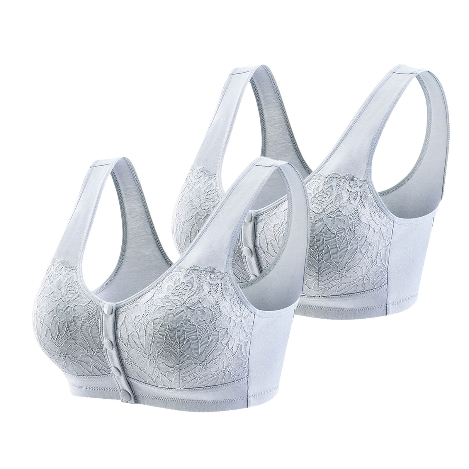 Amidoa Nursing Bras for Older Women Cotton White Front Closure 2 Pcs ...