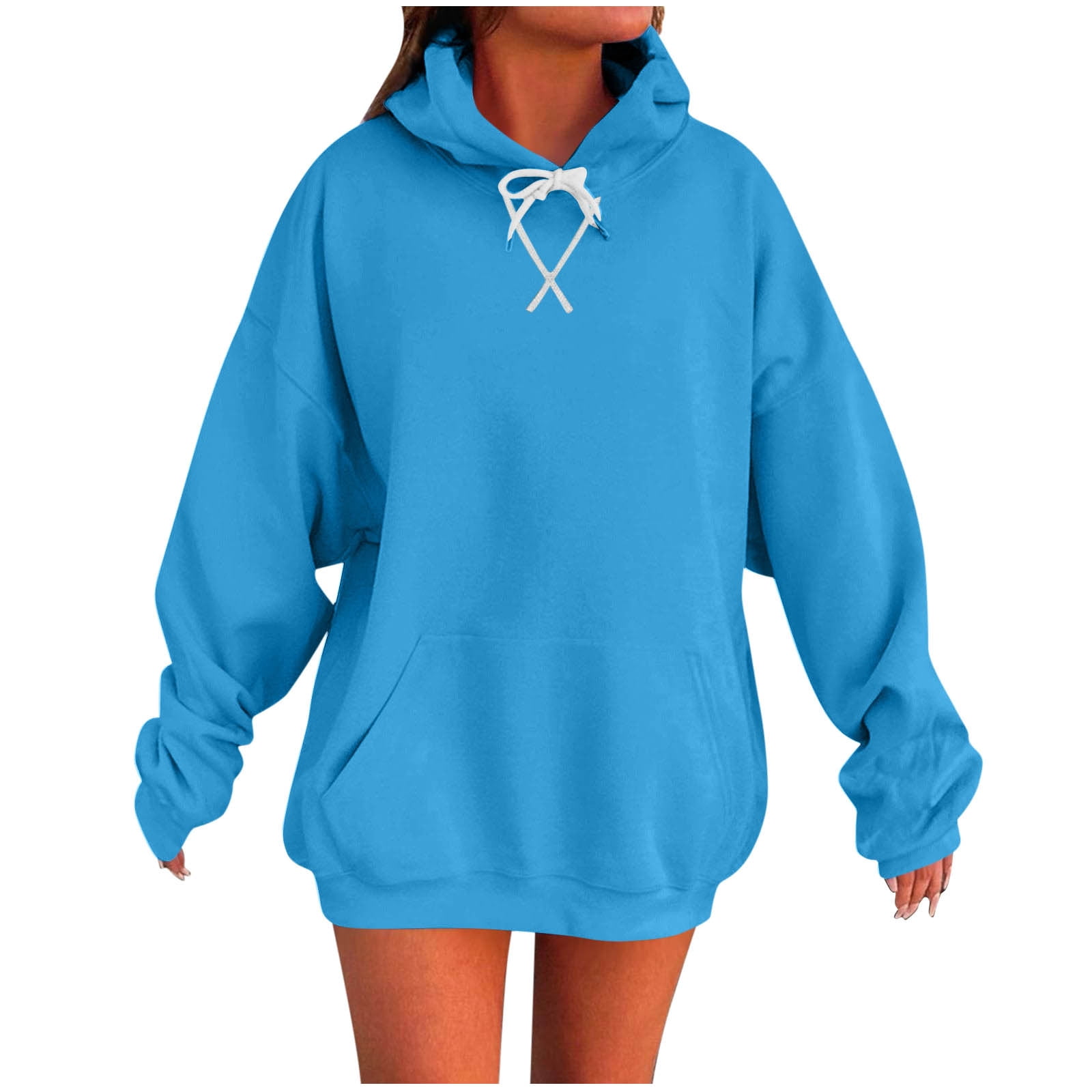 Amidoa Oversized Womens Hoodie Sky Blue Pullover Long Sleeve ...