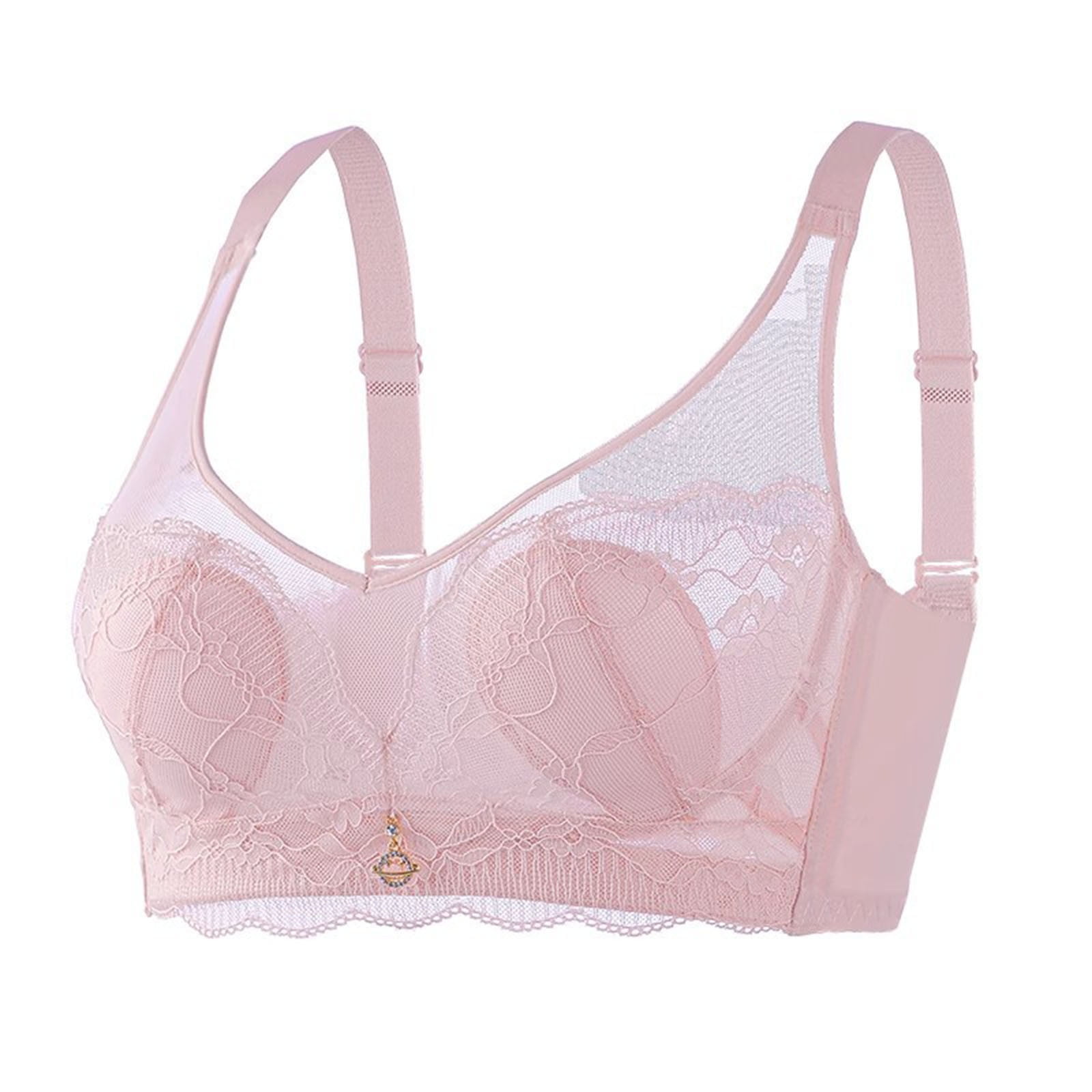 Amidoa Pink Bras for Older Women No Underwire Lace Push-up Large Bust Bralette Brasiers Women M ...
