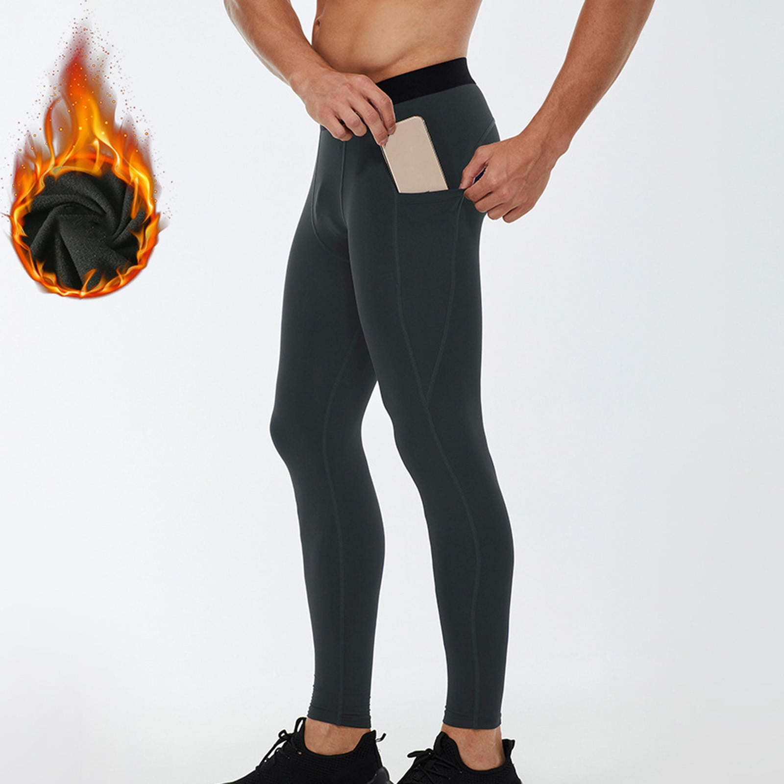 Zynviq Plus Size Men Pants Tight Fleece Lined Leggings Solid Base Layer ...