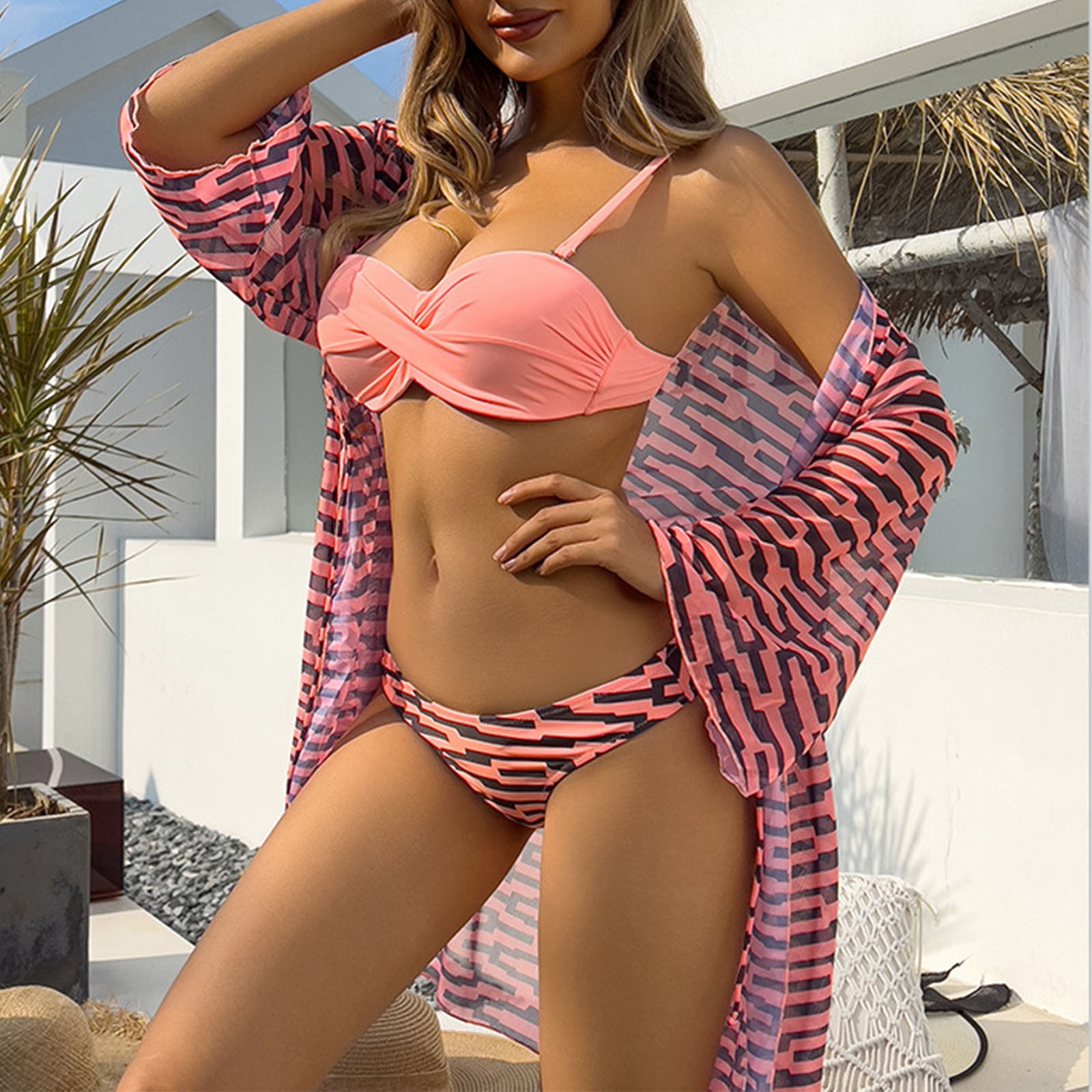 Amidoa Plus Size Swimsuit For Women High Cut Wrap Bikini Tops Graphic 3