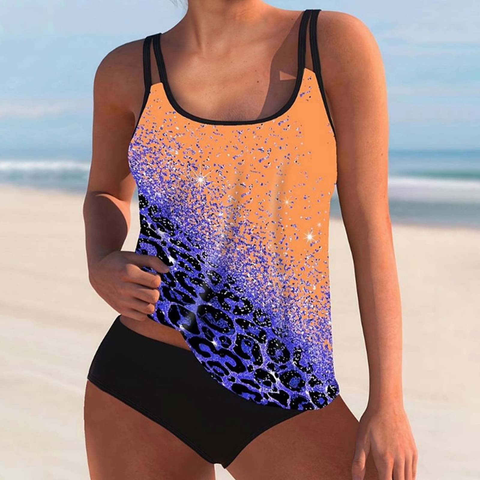Amidoa Plus Size Swimsuits For Women Modest Leopard Print Bottoms High