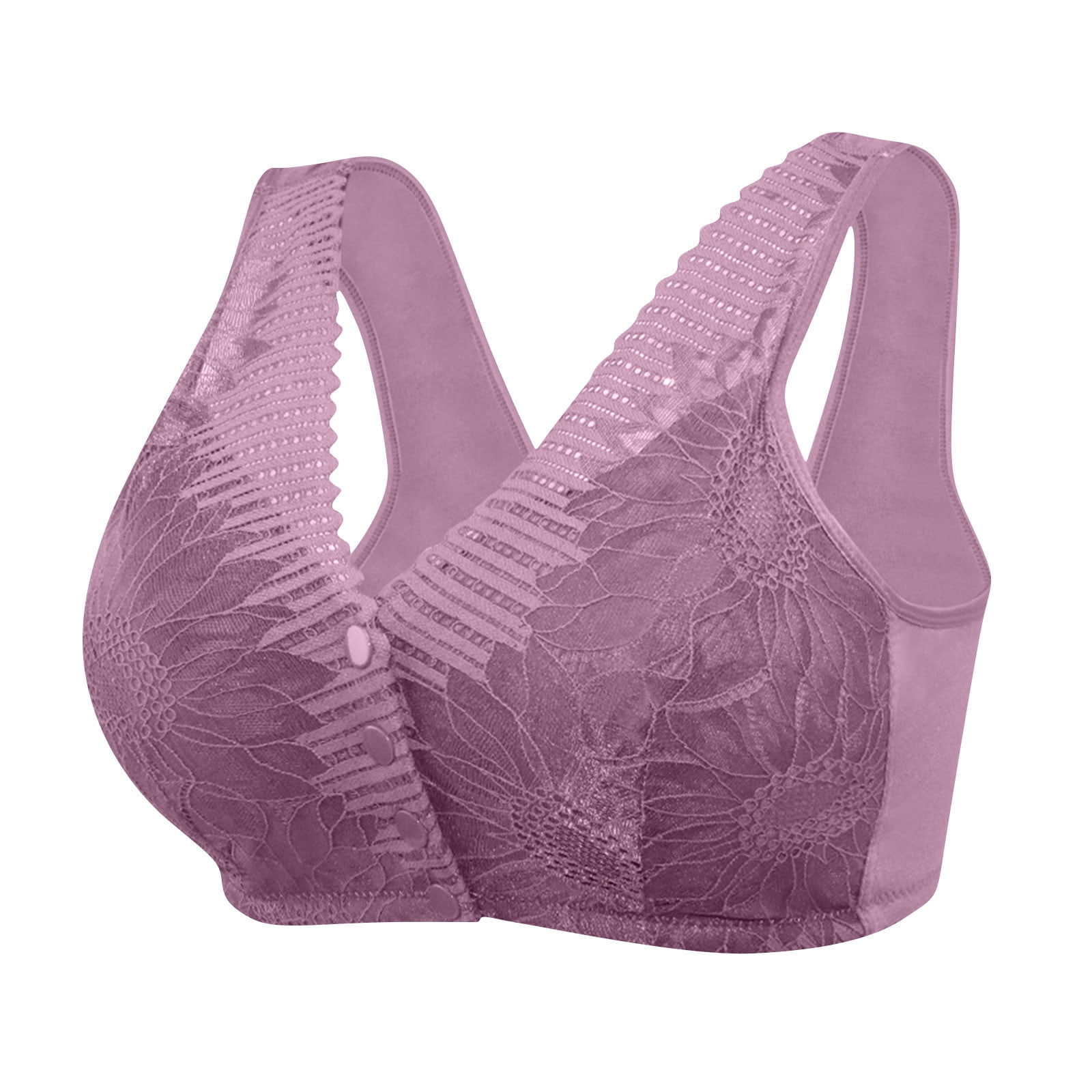 Amidoa Purple Bras for Older Women Daisy Lace Front Closure ...