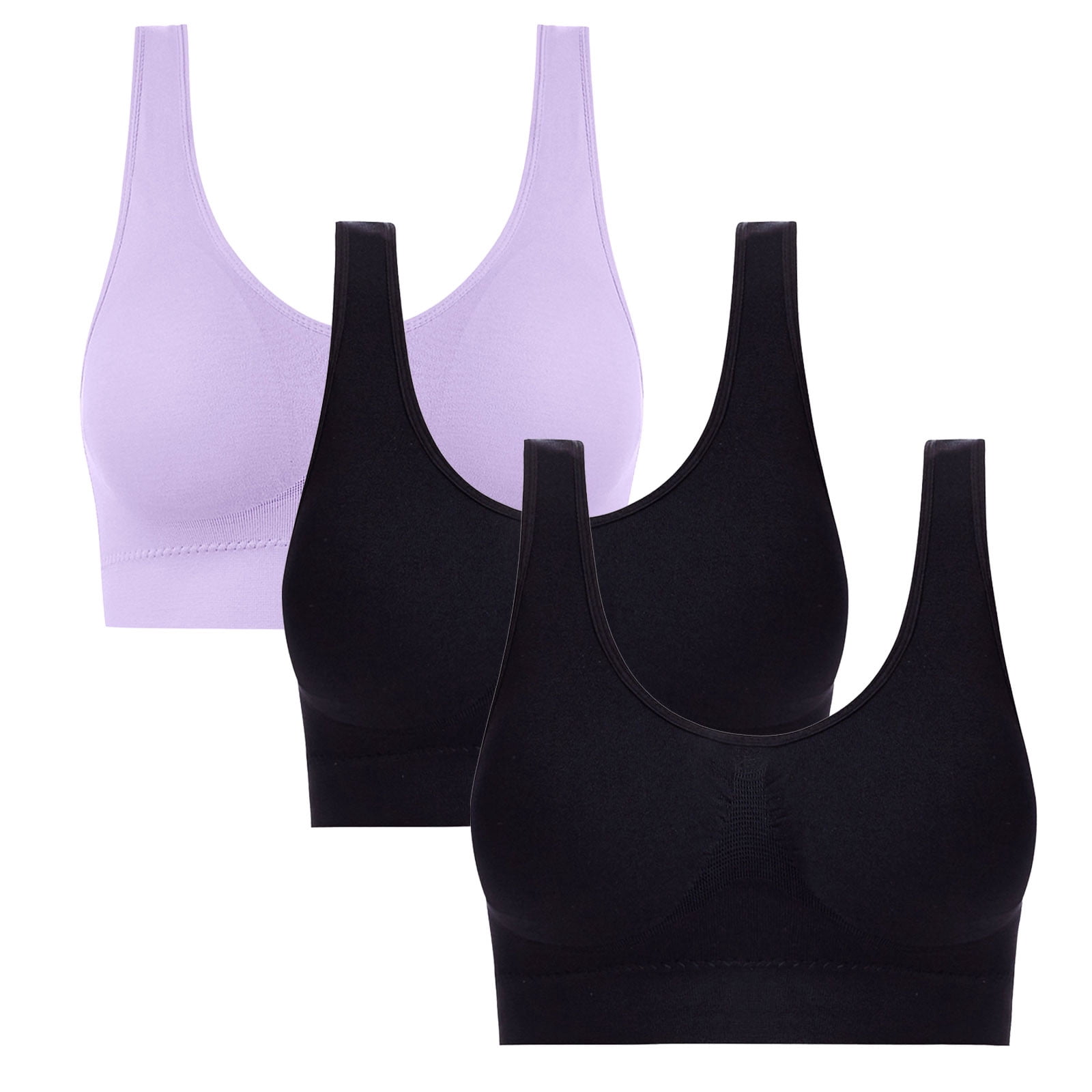 Amidoa Purple Bras for Women Wirefree Seamless Sports T Shirt High ...