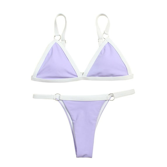 Amidoa Purple Womens Bikini Set Summer Brazilian Sheer Cheeky Triangle ...