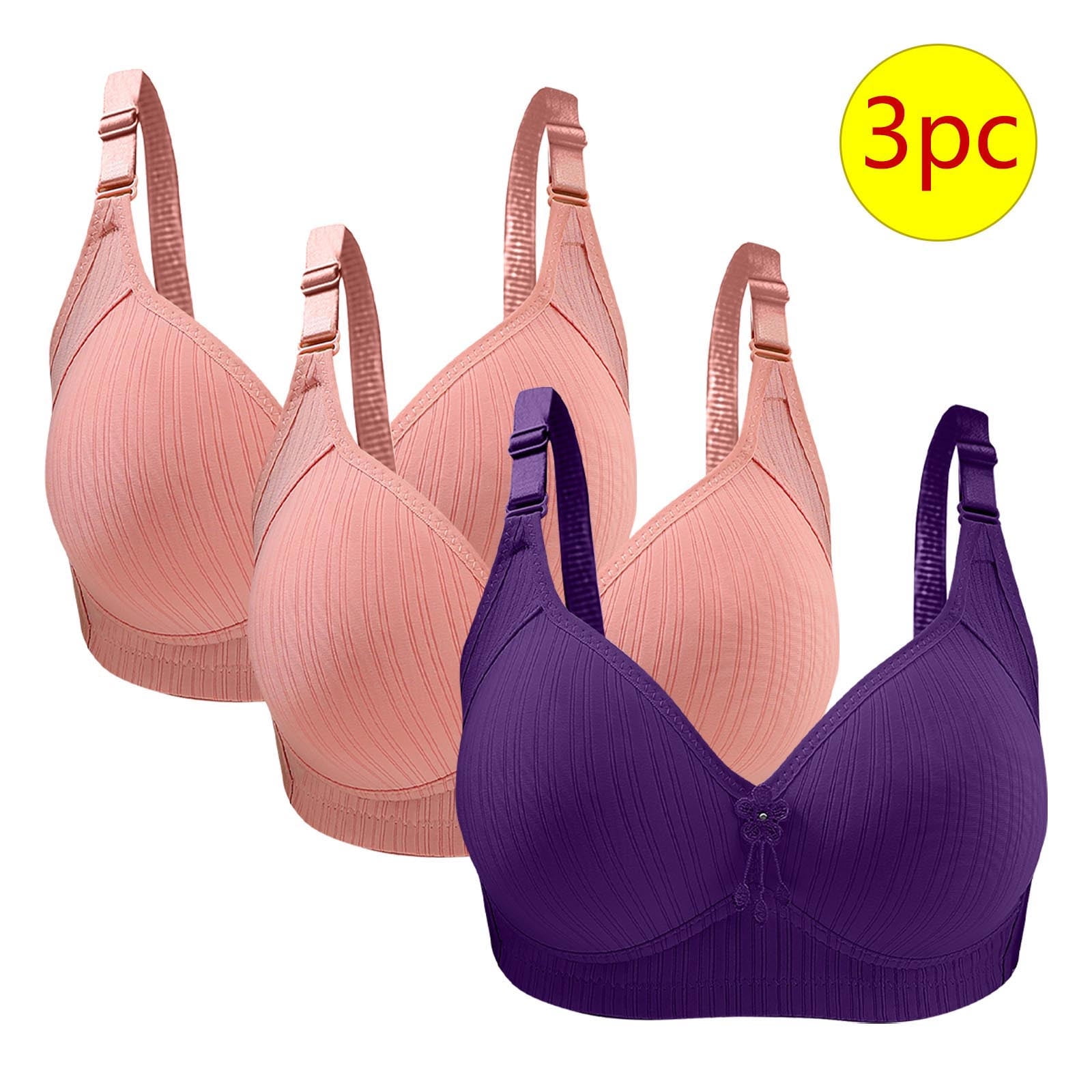 Amidoa Purple Womens Bras Large Bust Full Coverage Wireless Solid 3 Pcs ...