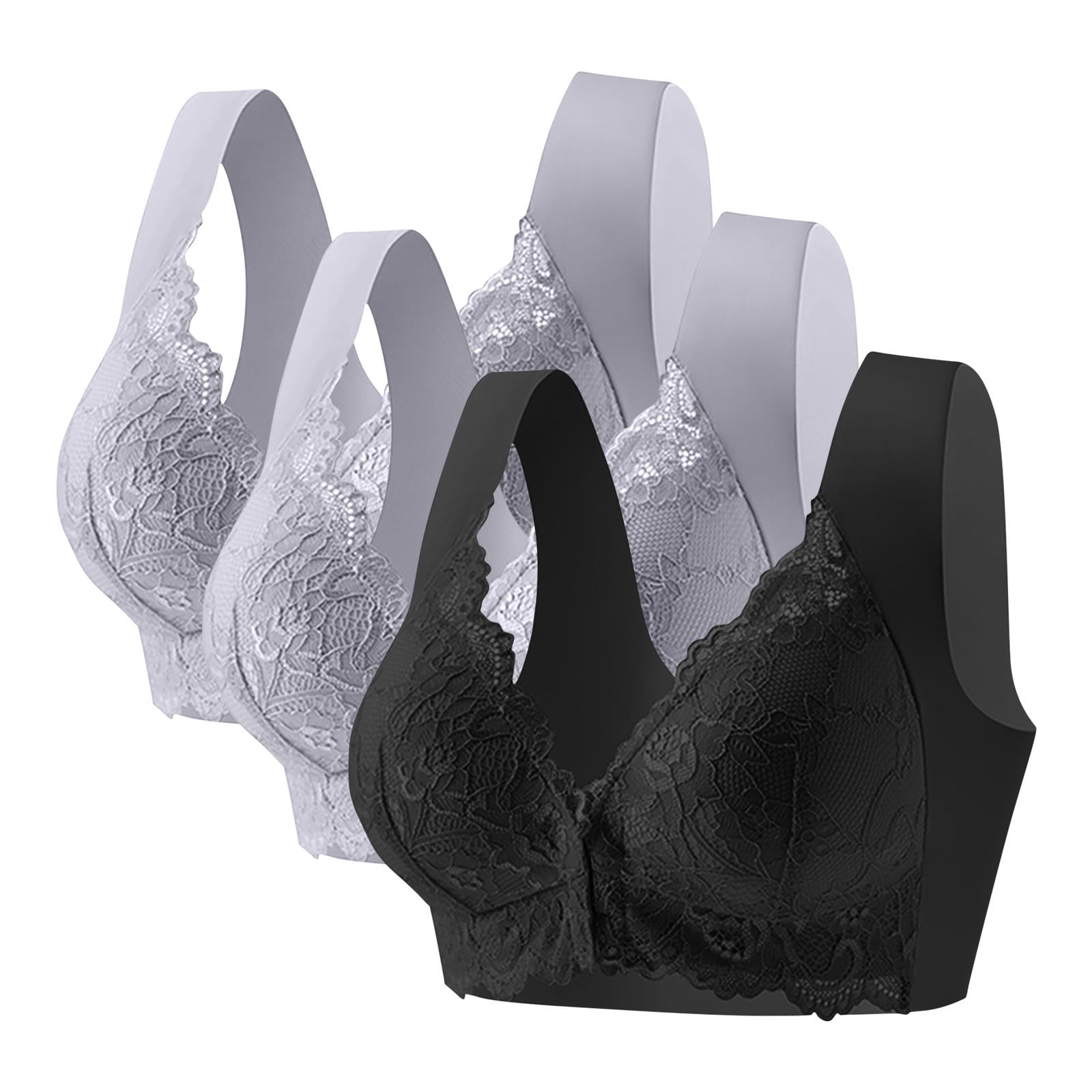 Amidoa Push up Bras for Older Women Front Closure Comfortable Gray ...