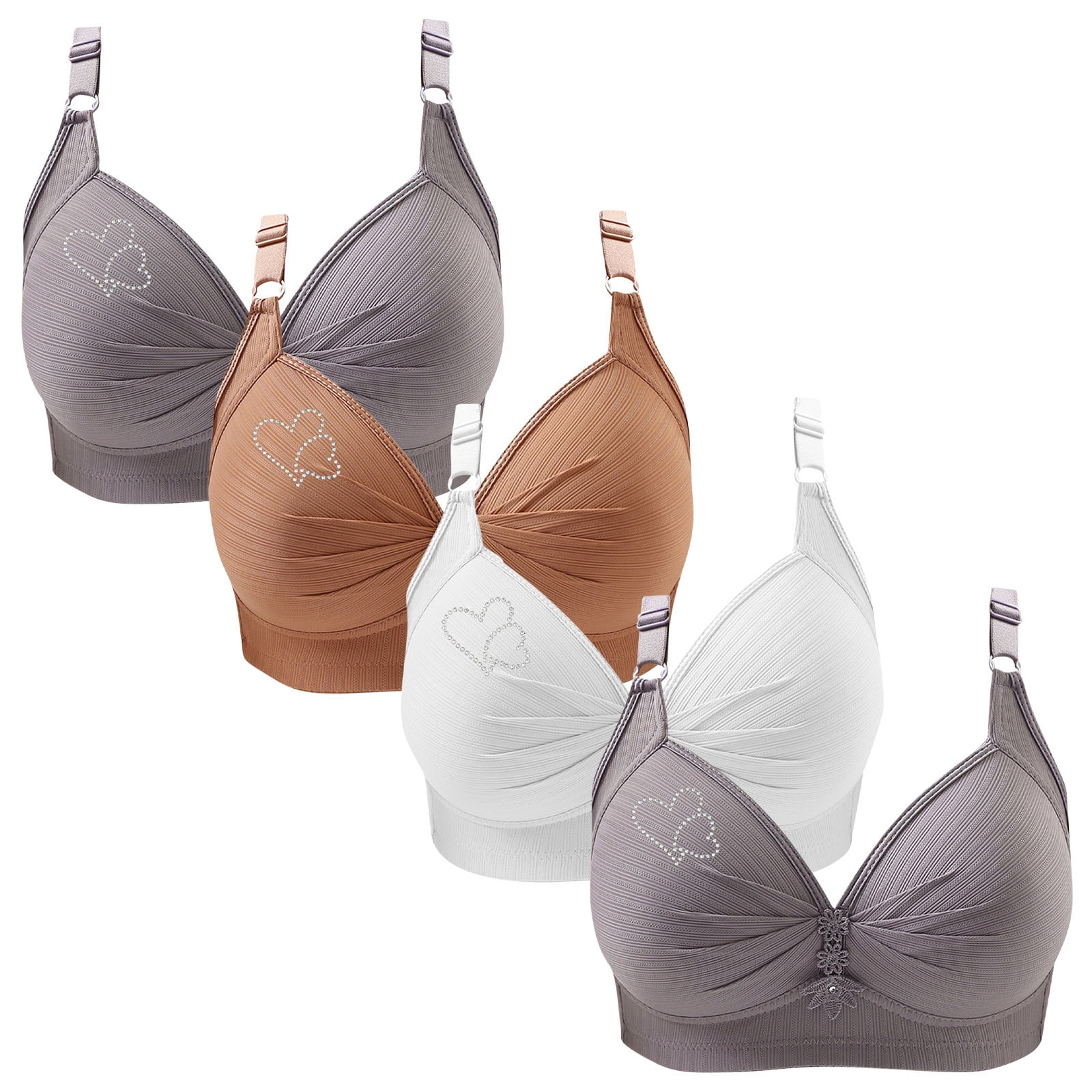Amidoa Push-up Bras for Older Women Large Bust Wireless Gray 4 Pcs ...