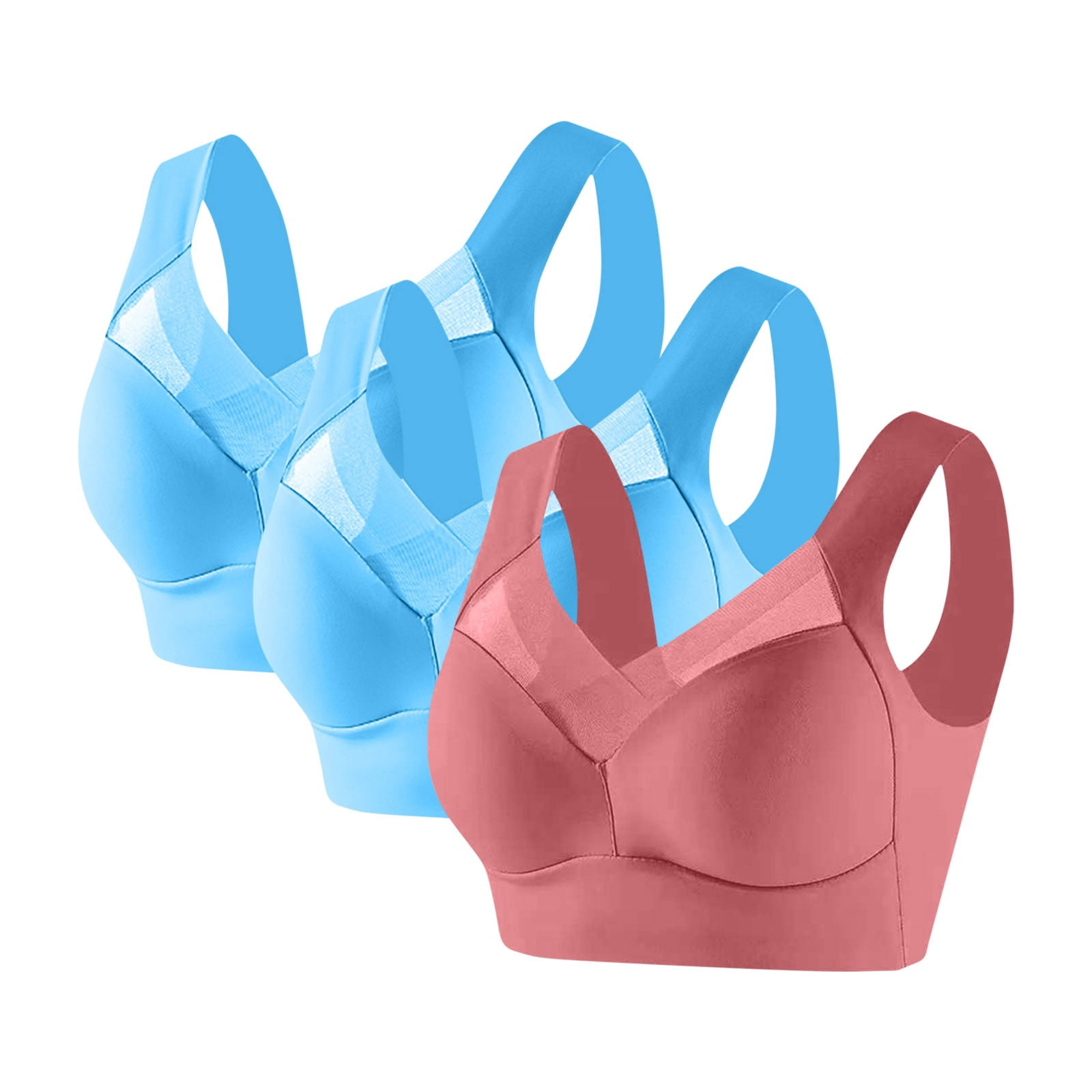 Amidoa Push-up Bras for Older Women Red Full Coverage Wire-Free 3 Pcs ...