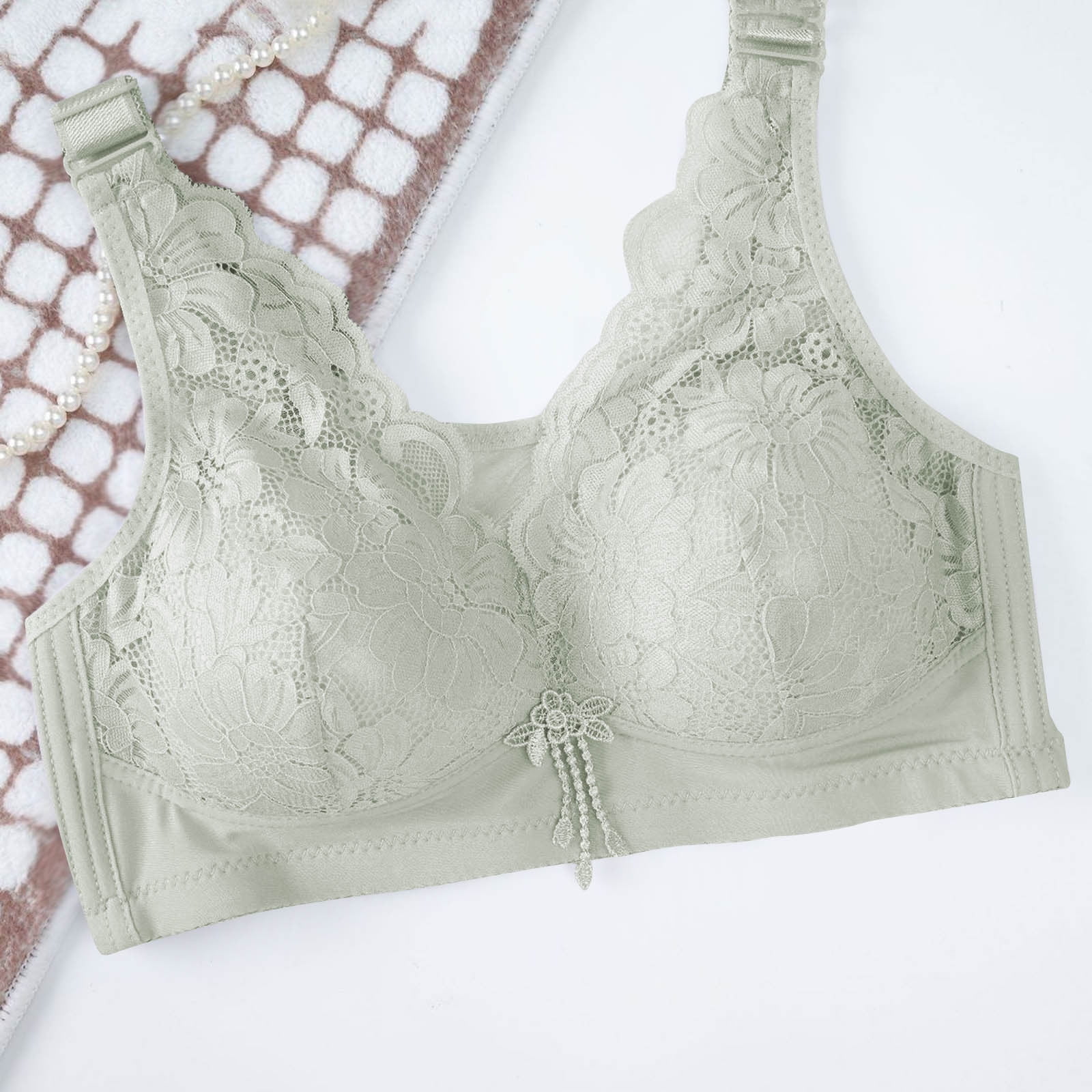 Amidoa Push-up Bras for Older Women Wire-Free Lace Green Embroidered ...