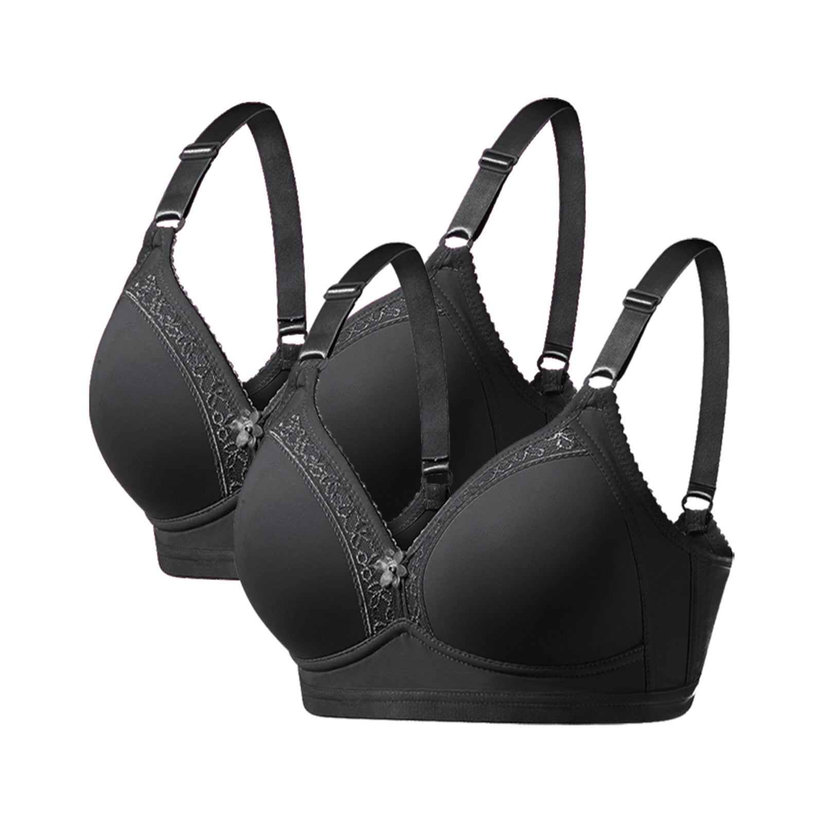 Amidoa Push-up Bras for Women Black No Underwire Large Bust Solid 2 Pcs ...