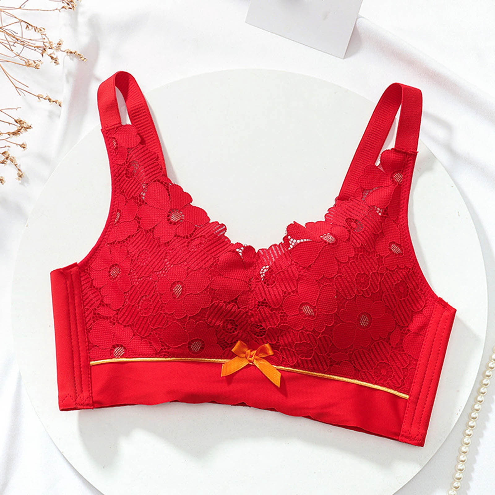 Amidoa Push-up Bras for Women Full-Figure Red Lace Embroidered Brasiers ...