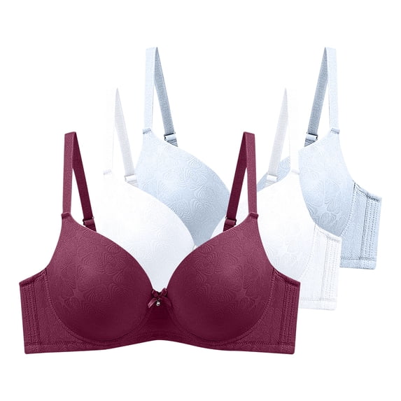 Amidoa Push-up Bras for Women Red Underwire T-Shirt 3 Pcs Solid Bras ...