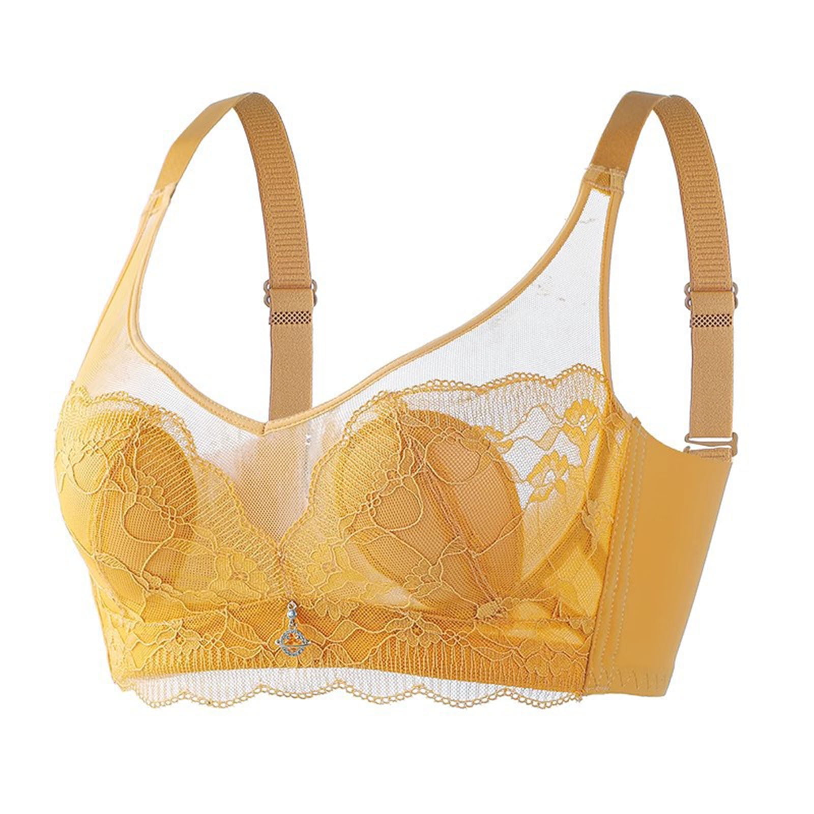 Amidoa Push-up Womens Bras Yellow Lace No Underwire Large Bust Bralette ...