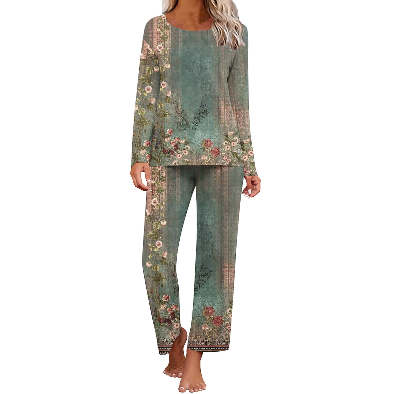 Amidoa Pyjamas All for Women Long Sleeve Floral Pajama Sets Loungewear ...