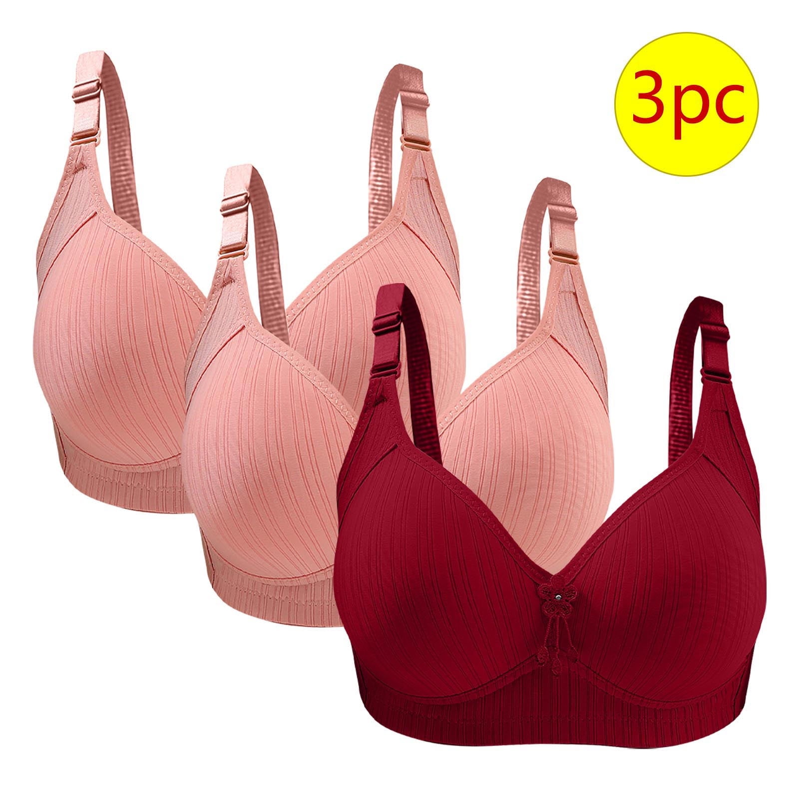 Amidoa Red Bras for Older Women Large Bust Full Coverage Wireless Solid ...