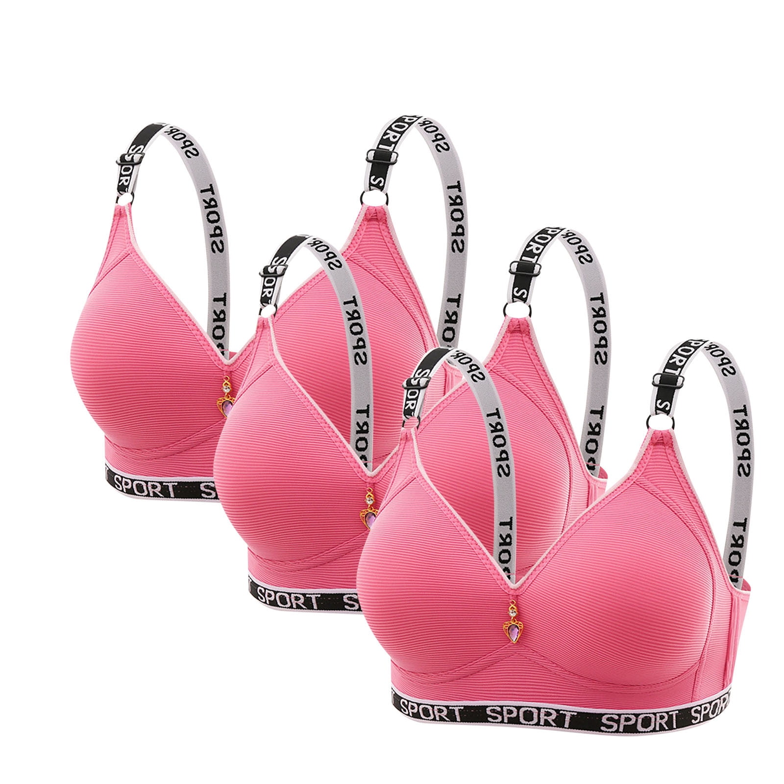 Amidoa Red Bras for Women Full Coverage Heavy Breast Sport Solid 3 Pcs ...