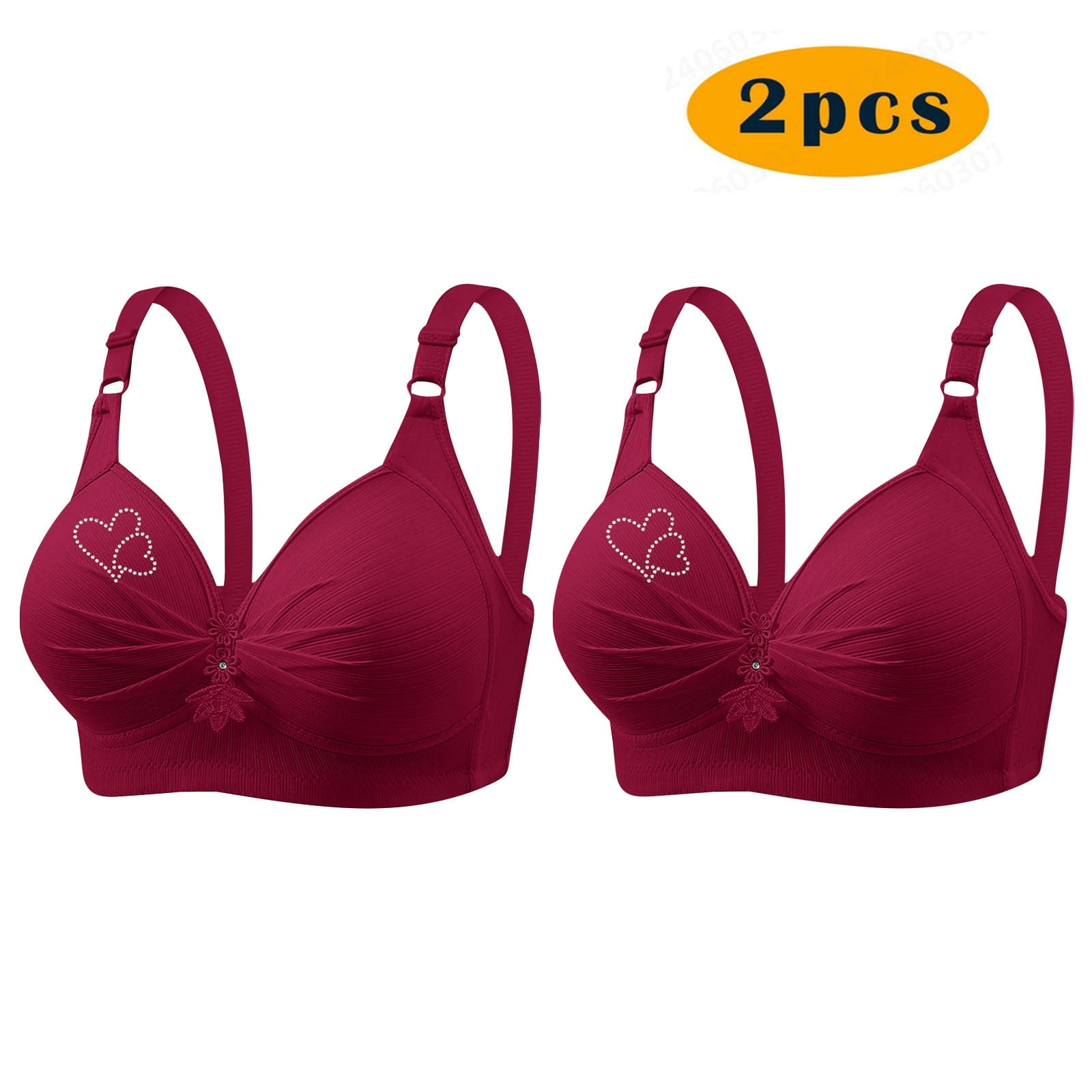 Amidoa Red Bras for Women Heavy Breast Full-Figure Wire-Free 2 Pcs ...