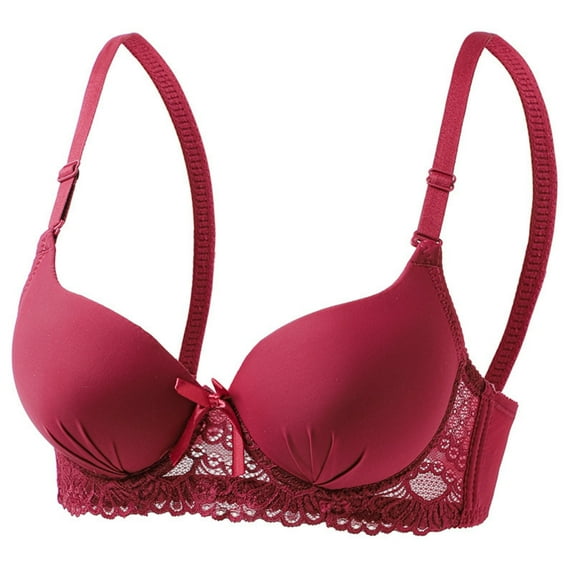 Amidoa Red Womens Bra Underwire Demi Lace Balconette Push up Seamless ...