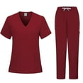 Amidoa Scrub Sets for Women Red Nurse V-Neck Uniform Straight Leg ...