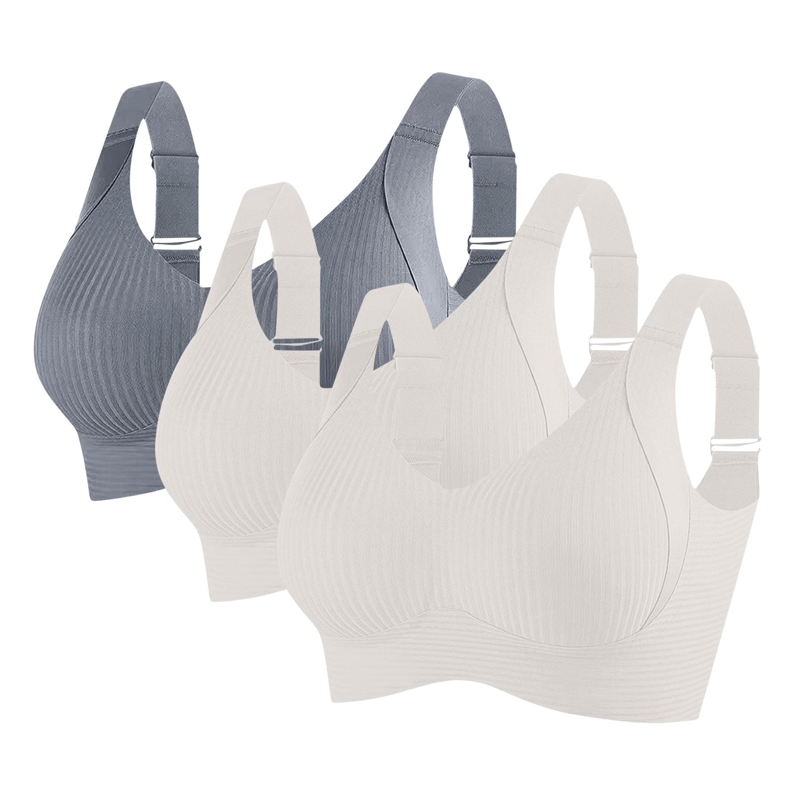 Amidoa Seamless Bras for Older Women Sports T Shirt White Wireless 3 ...