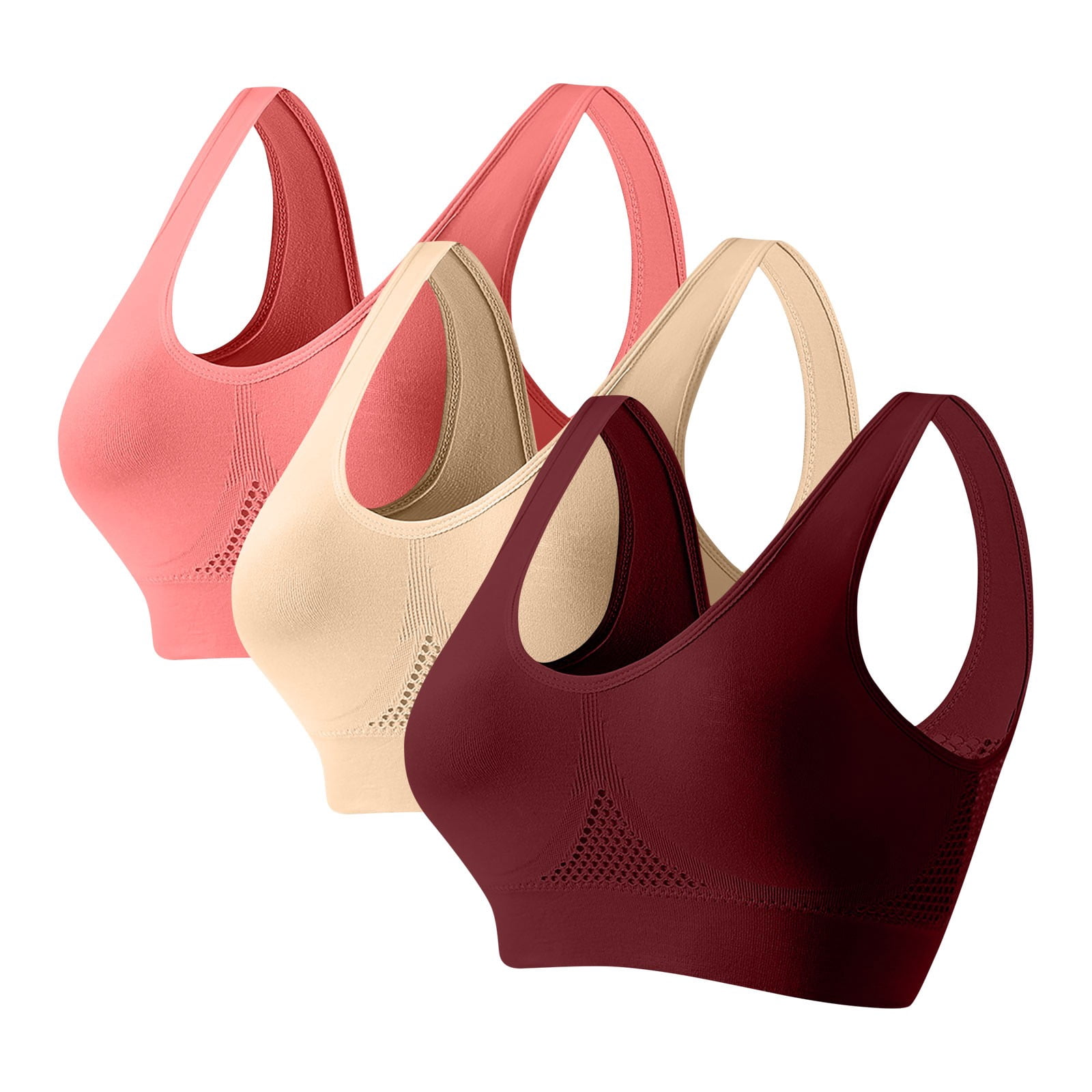 Amidoa Seamless Womens Bra Tshirt Sport Red Push up 3 Pack High Impact ...