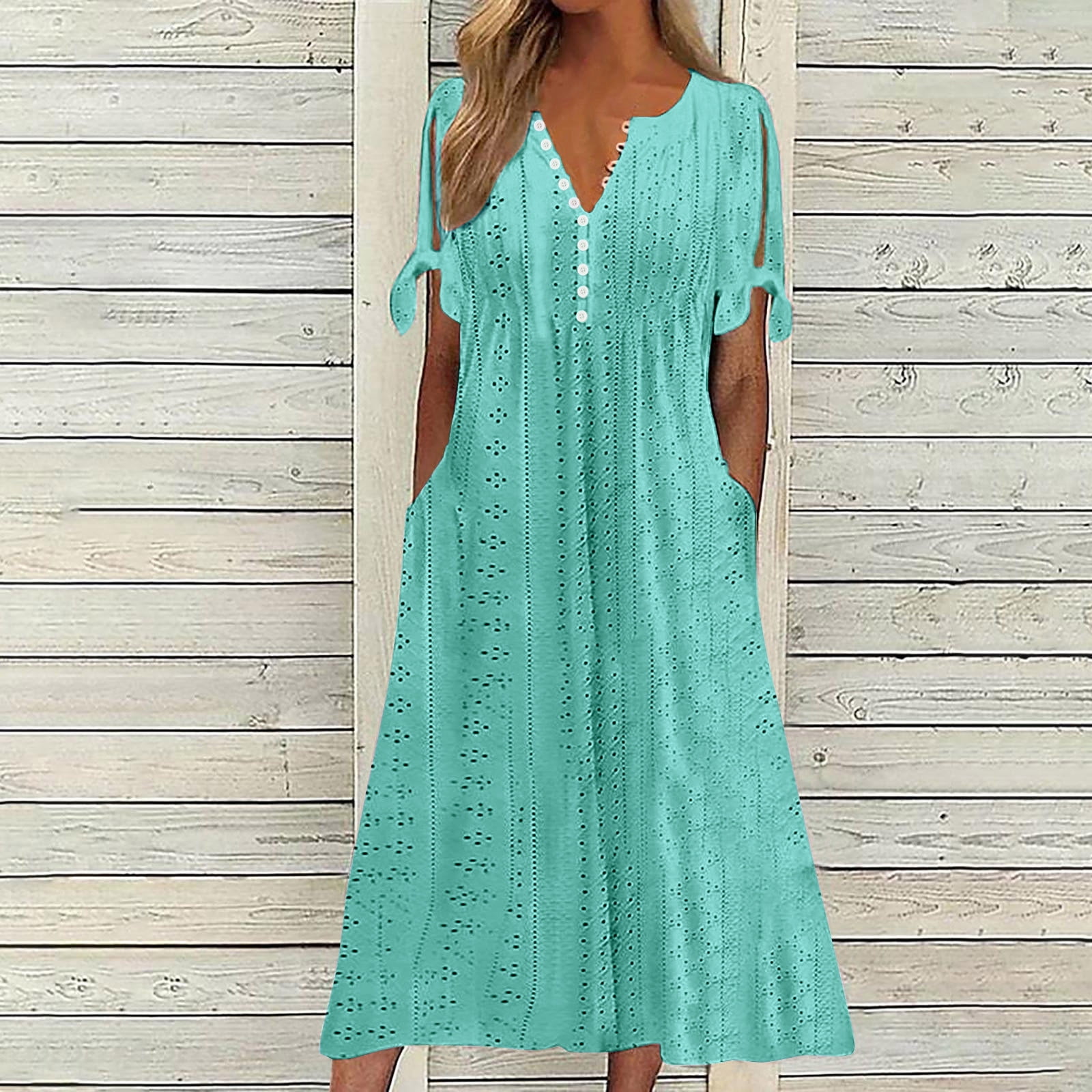 Amidoa Short Sleeve Women's Dresses Sky Blue Off the Shoulder V-Neck ...