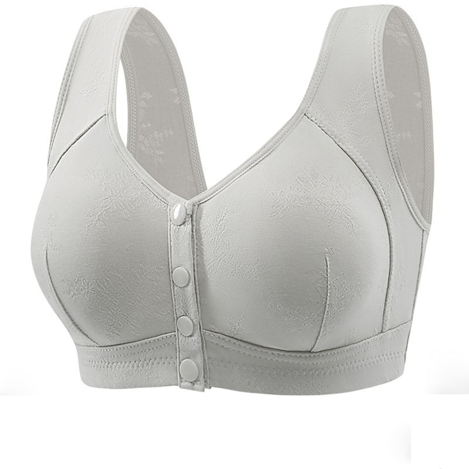 Amidoa Silver Bras for Older Women Wireless Full Coverage Front Closure ...