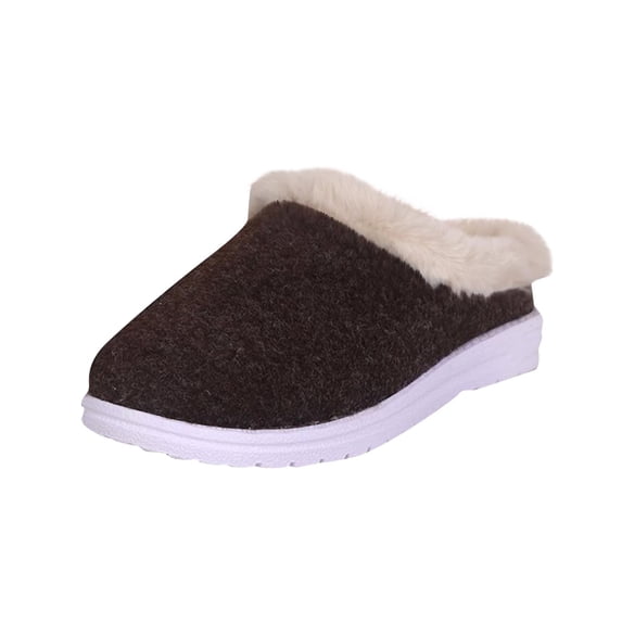 Amidoa Slippers for Women Brown Plush Furry House Hands Free Winter ...