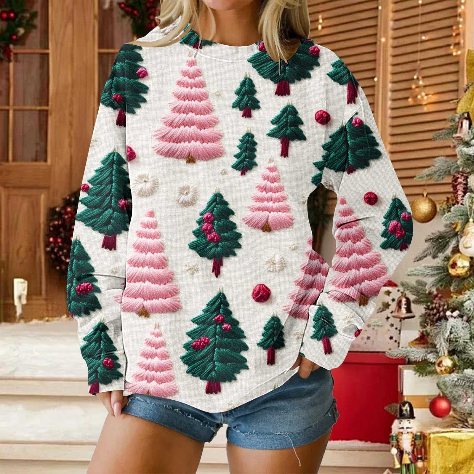 Amidoa Sparkly Sweatshirt Women Long Sleeve Pink Oversized Sweatshirts ...