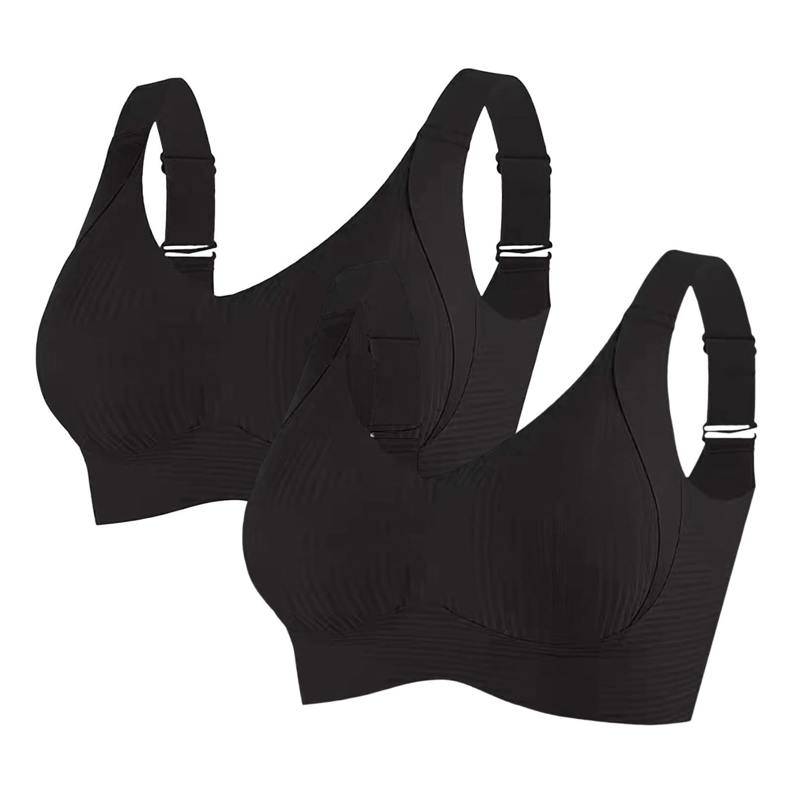 Amidoa Sports Bras for Older Women Seamless Full Coverage Black Solid 2 ...