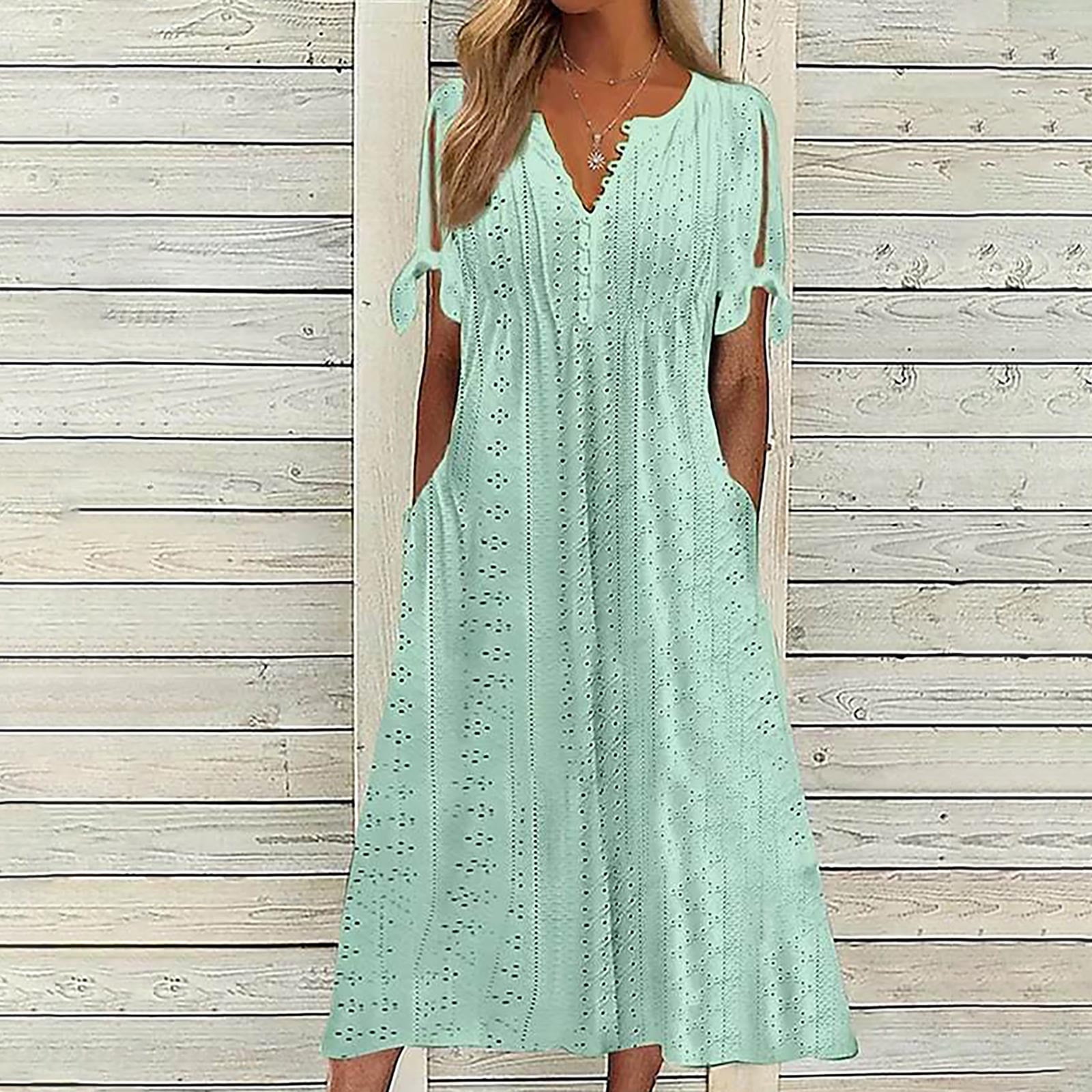 Amidoa Summer Dresses Women Off The Shoulder Shirring Hem Dress ...
