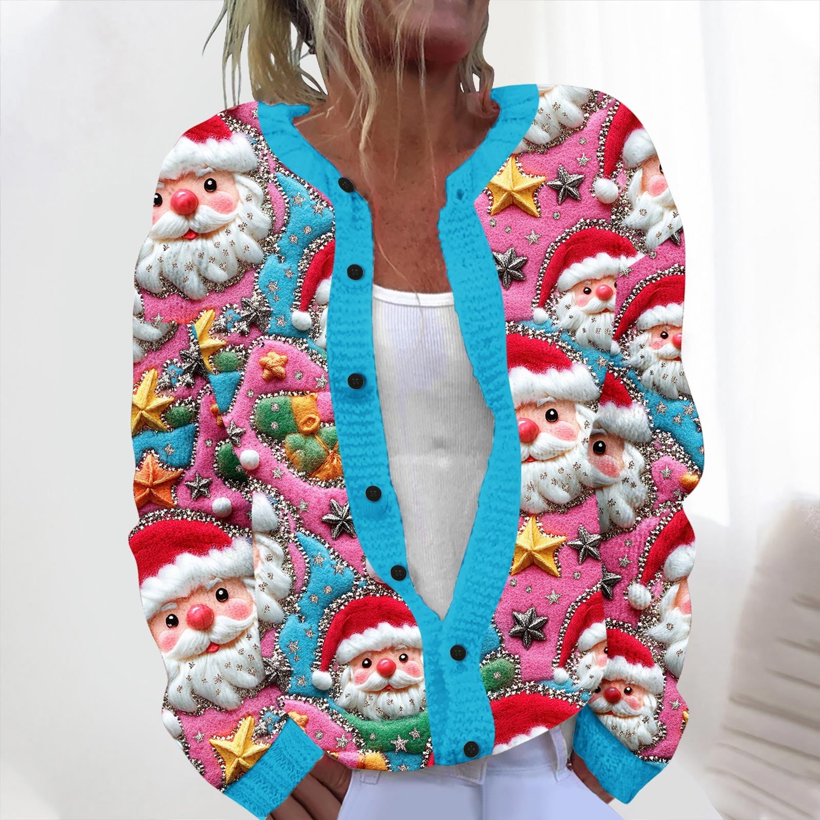 Amidoa Sweaters for Women 2025 Cardigan Long Sleeve Christmas Graphic ...