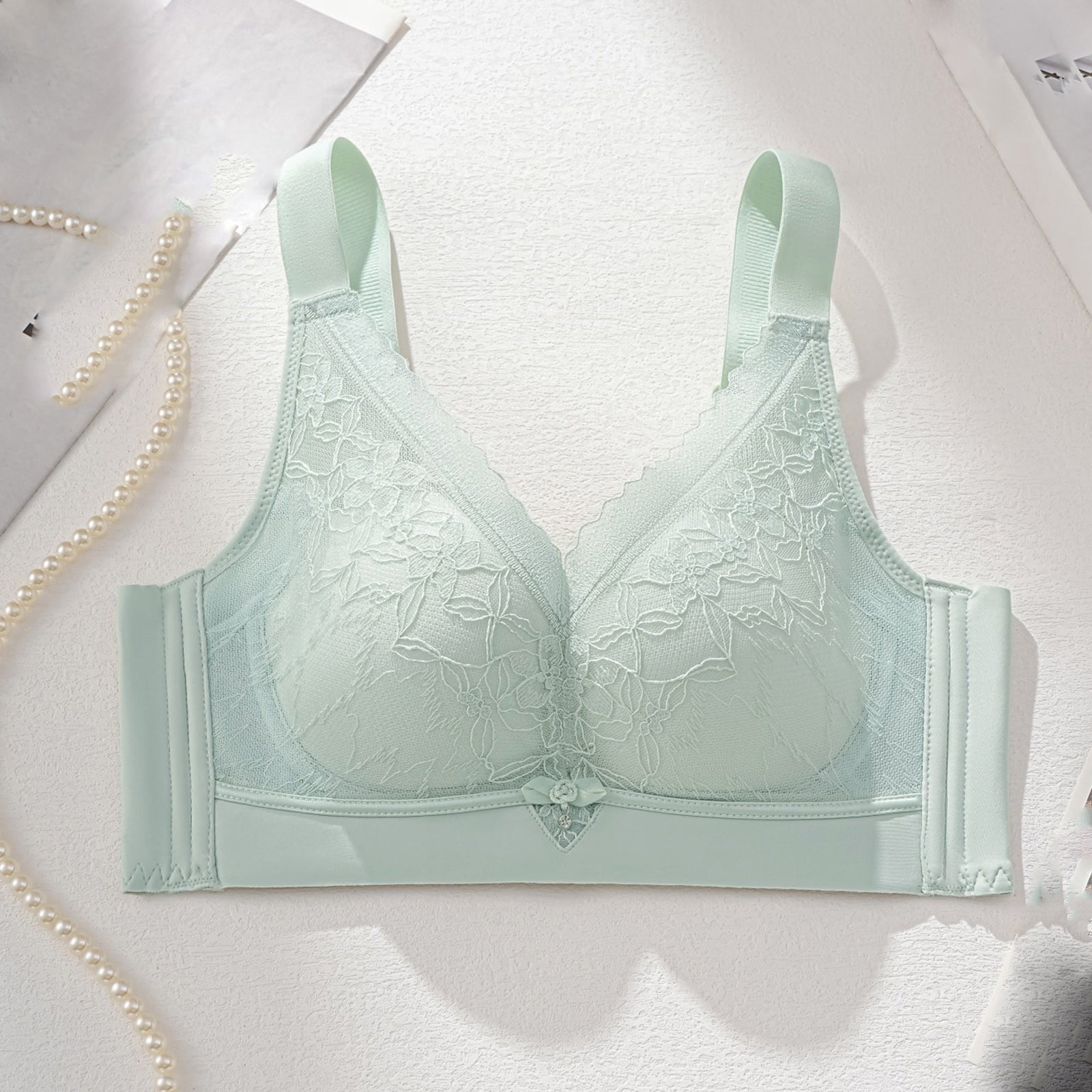 Amidoa T-Shirt Bras for Older Women Green No Underwire Lace Push-up ...